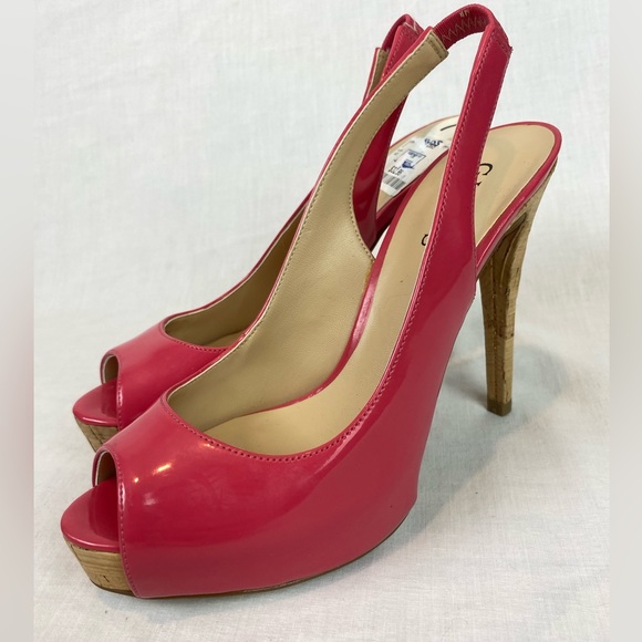 Guess | Shoes | Guess Aero Peeptoe Slingback Cork Heel Shoes Womens 7 ...